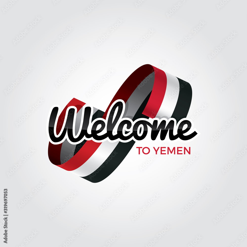 Welcome to yemen symbol with flag, simple modern logo on white ...