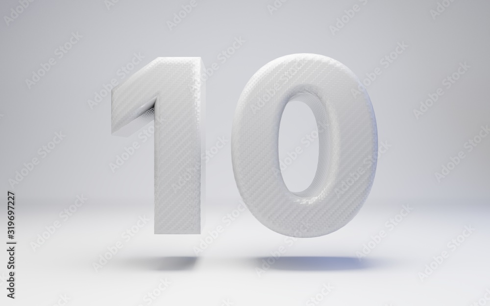 White carbon fiber number 10 isolated on white. 3D rendered white ...