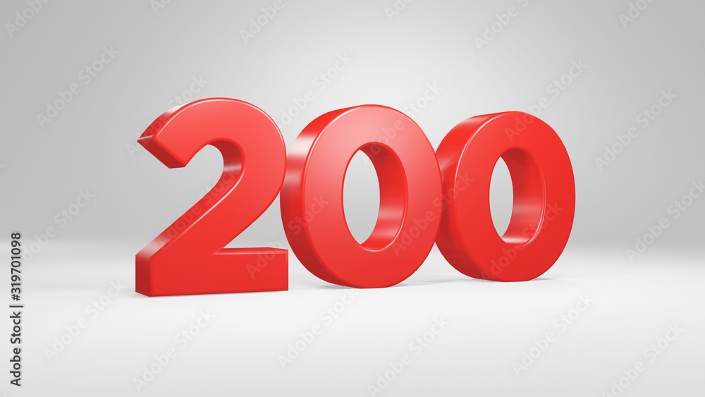 Number 200 In Red On White Background Isolated Glossy Number 3d Render number-200-in-red-on-white-background-isolated-glossy-number-3d-render