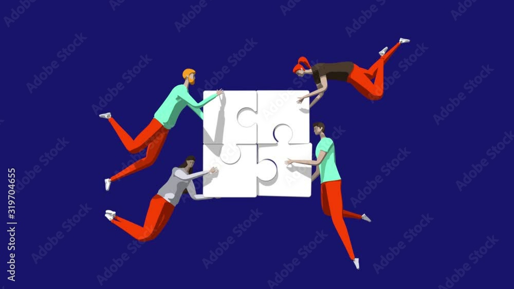 Well-coordinated Teamwork Concept. Characters Connecting Puzzle Pieces ...