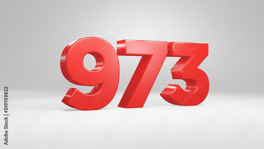 Number 973 in red on white background, isolated glossy number 3d render ...