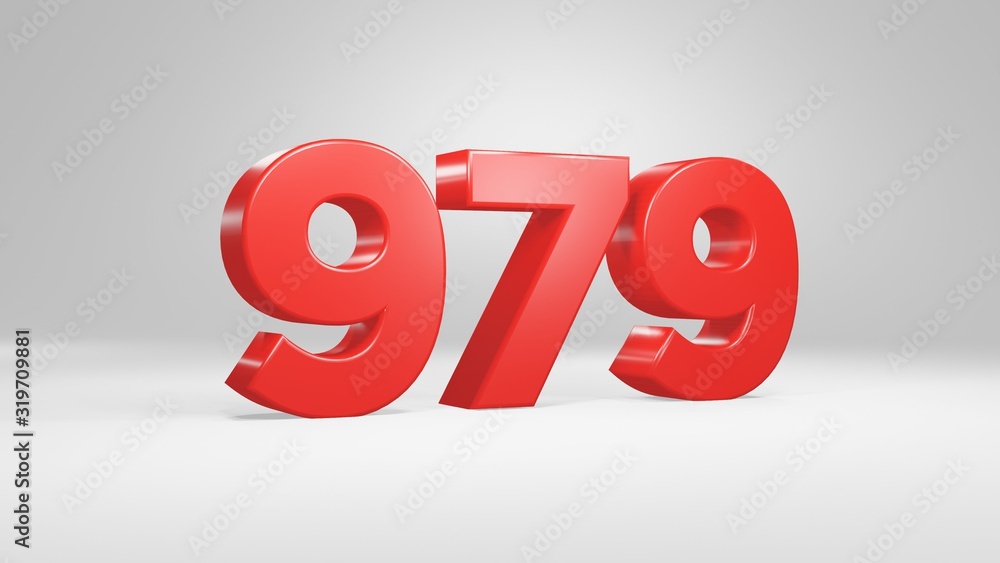 Number 979 in red on white background, isolated glossy number 3d render ...