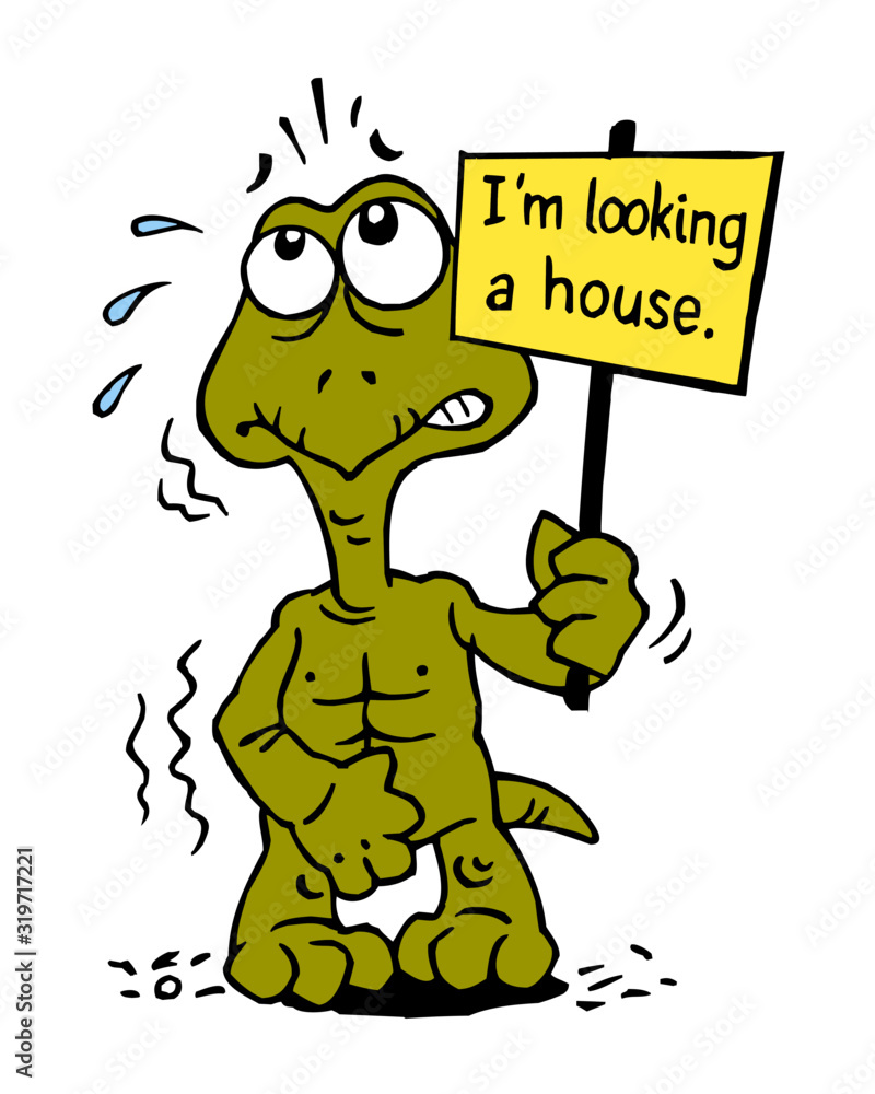 Turtle without a shell is naked and looking for his house, color ...