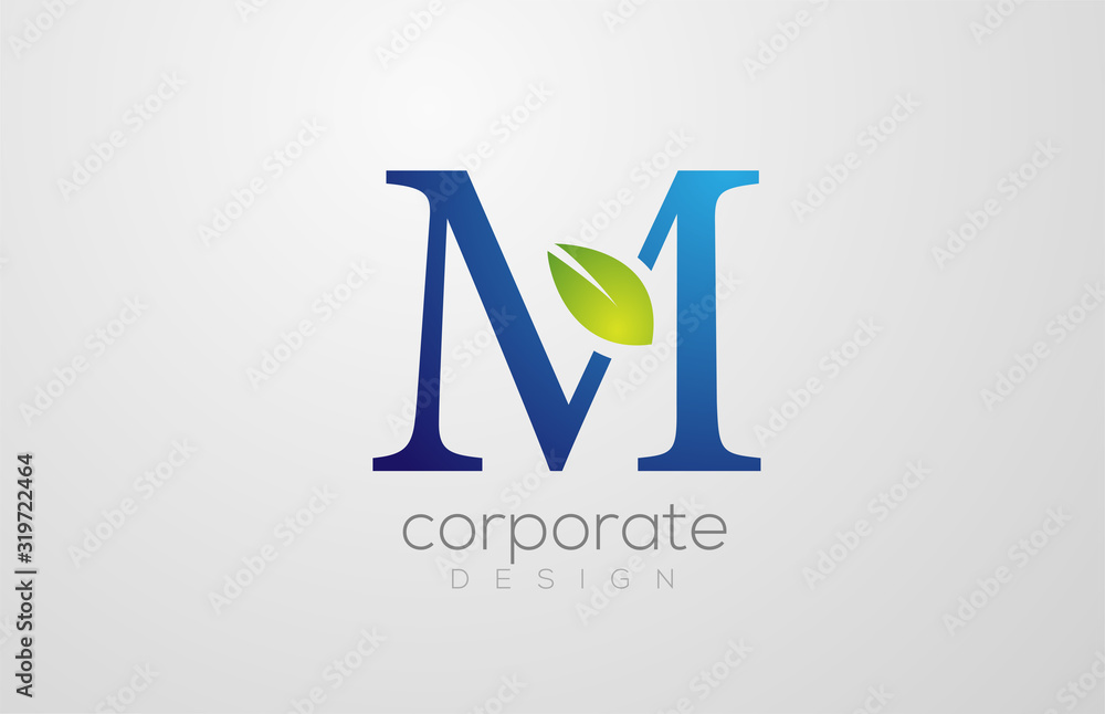 green leaf alphabet letter M logo icon design template Stock Vector ...