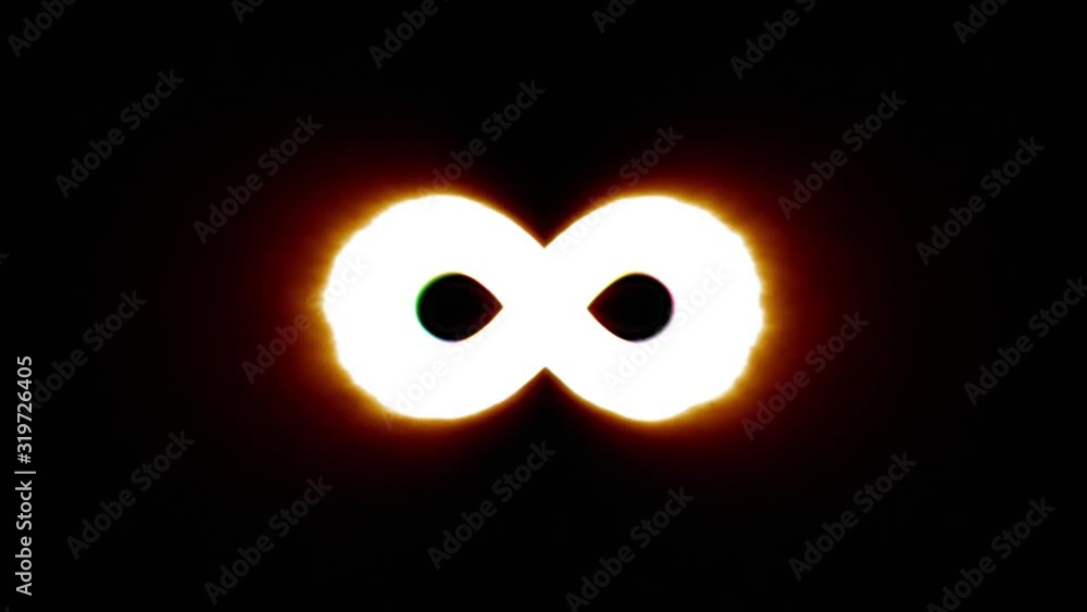 Shiny fire infinity icon fly in center flickers with rgb spectrum ...