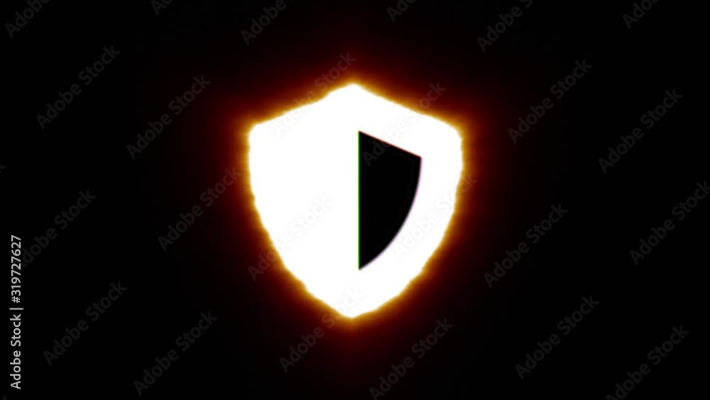 Shiny fire shield icon fly in center flickers with rgb spectrum colors ...