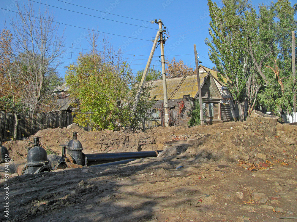 Modernization of The Main Water Supply Line, The Pavement Was Uncovered ...