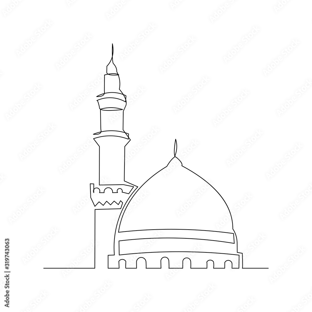 Continuous line drawing of muslim mosque can use for ramadan and ied ...