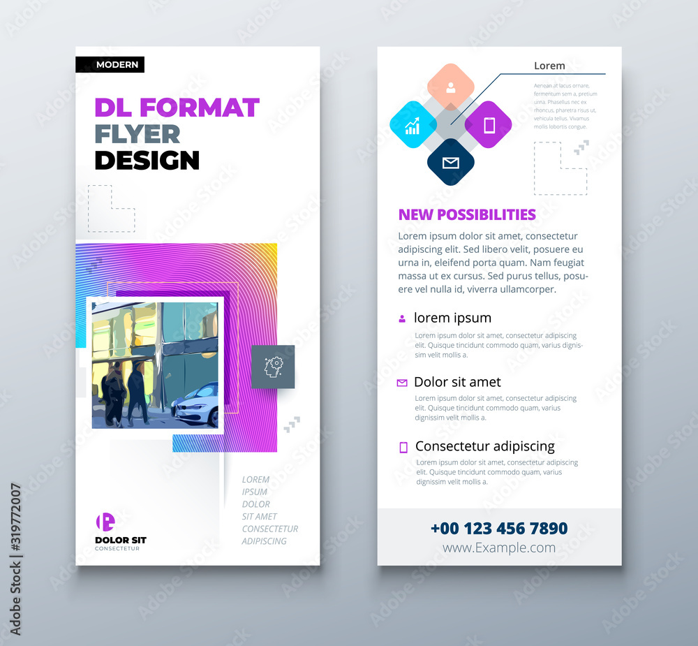 Liquid color DL Flyer design with square shapes, corporate business ...