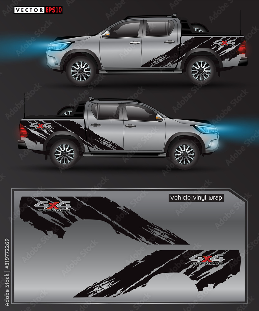 4 wheel drive truck and car graphic vector. abstract lines with black ...