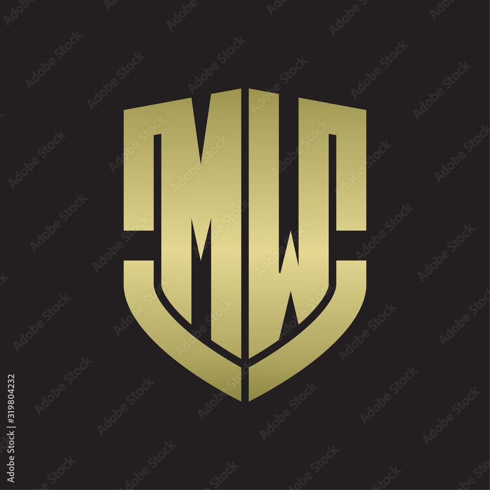MW Logo monogram with emblem shield shape design isolated gold colors ...