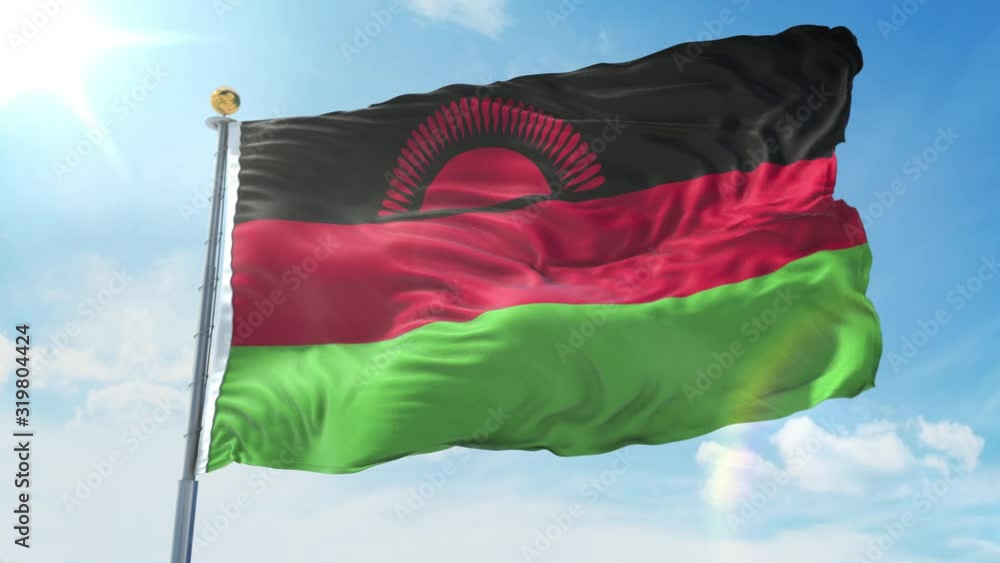 Vídeo do Stock: Malawi flag waving in the wind against deep blue sky ...
