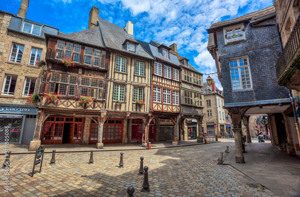 Poster Half-timbered medieval houses in Dinan historical Old town ...