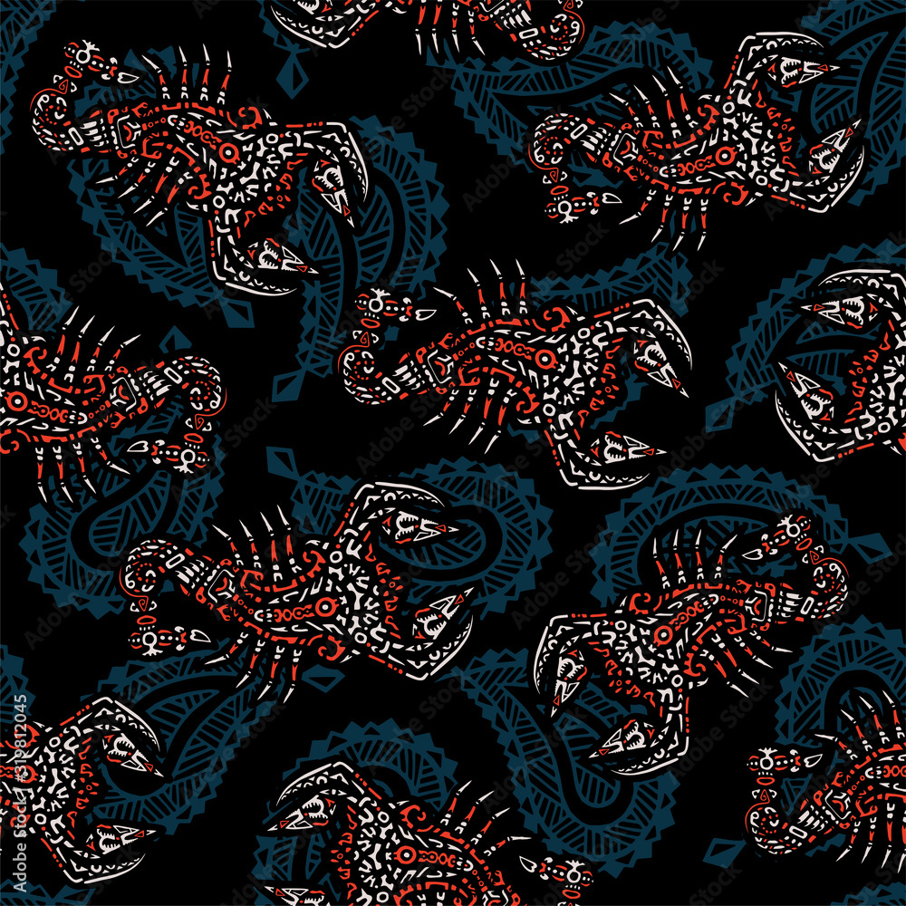 Seamless pattern with scorpions, made in the ethnic style. Tattoo ...
