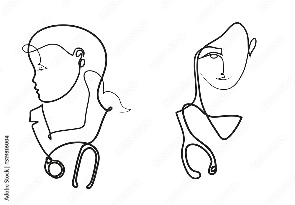One continuous line drawing of woman doctor. Simple line art drawing of ...