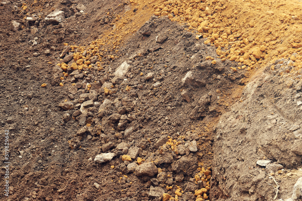 sands, stones and rocks with different tones and colors of soil: ligt ...