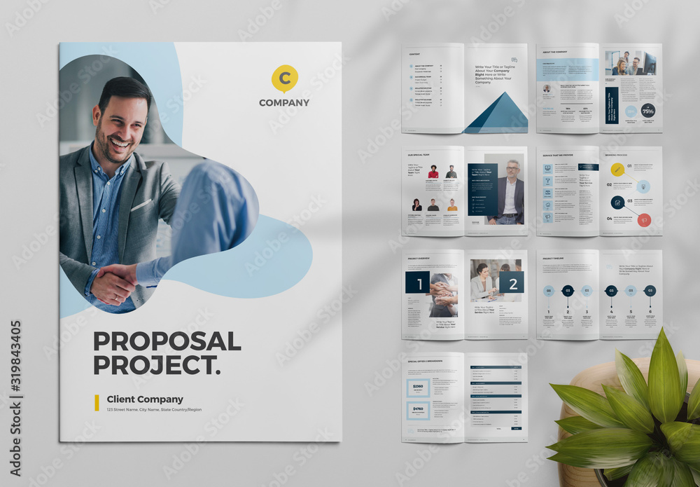 Project Proposal Layout with Blue Abstract Blue Elements Stock Template ...