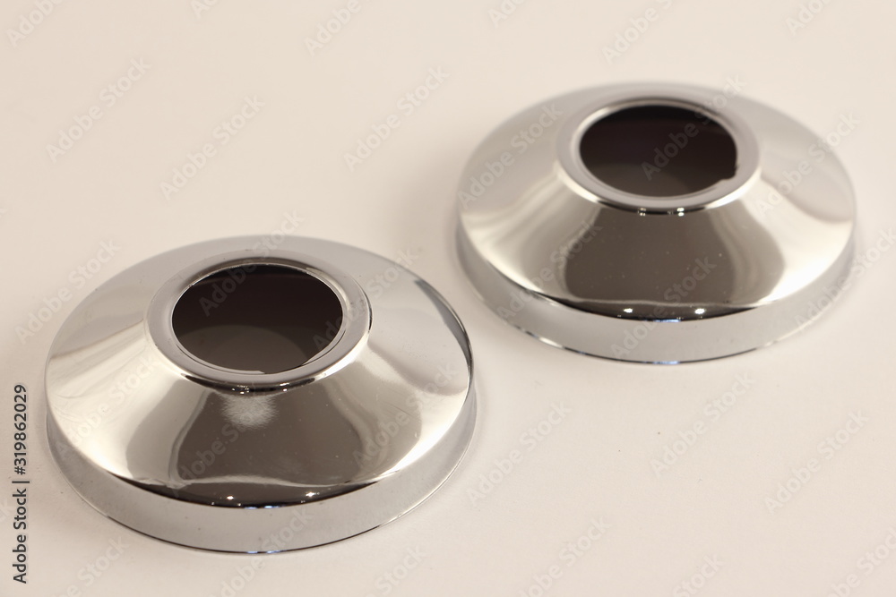 Two new decorative shiny chrome ring covers for faucet mounting in the ...