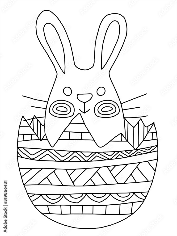 Easter funny bunny coloring page for adults and kids. Rabbit sits in ...