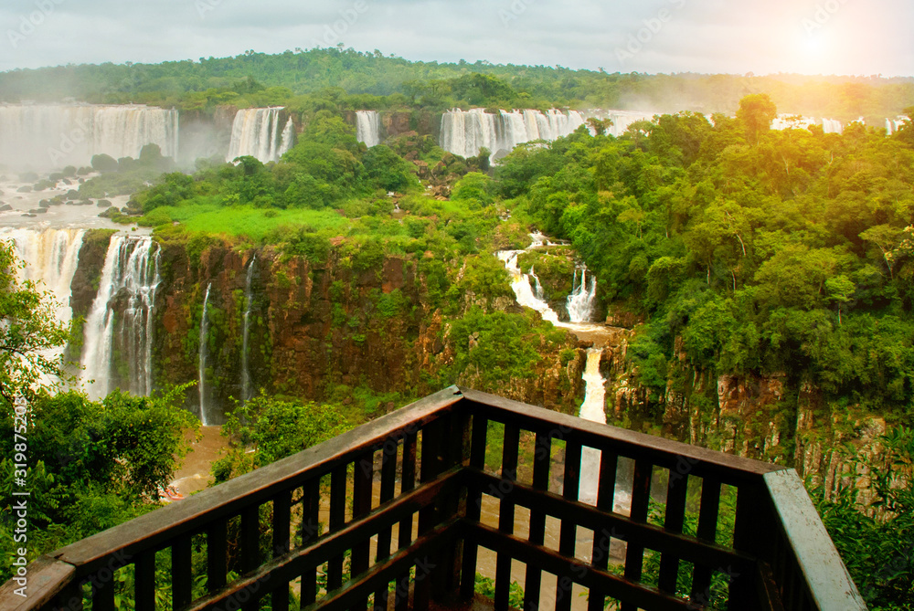 Beautiful view of the waterfall. Iguassu Falls on the border of Brazil ...