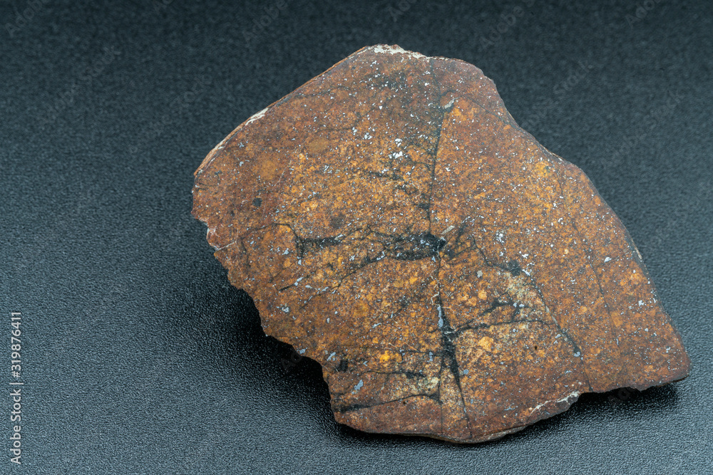 Inside slice of Chondrite Meteorite L Type isolated, piece of rock ...
