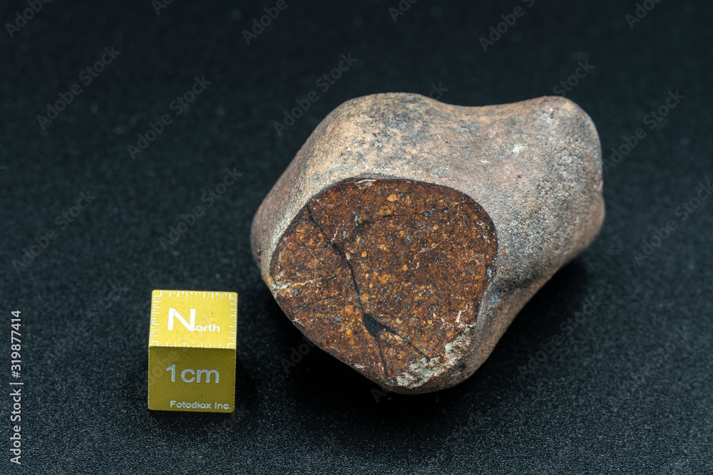 Inside slice of Chondrite Meteorite L Type isolated, piece of rock ...