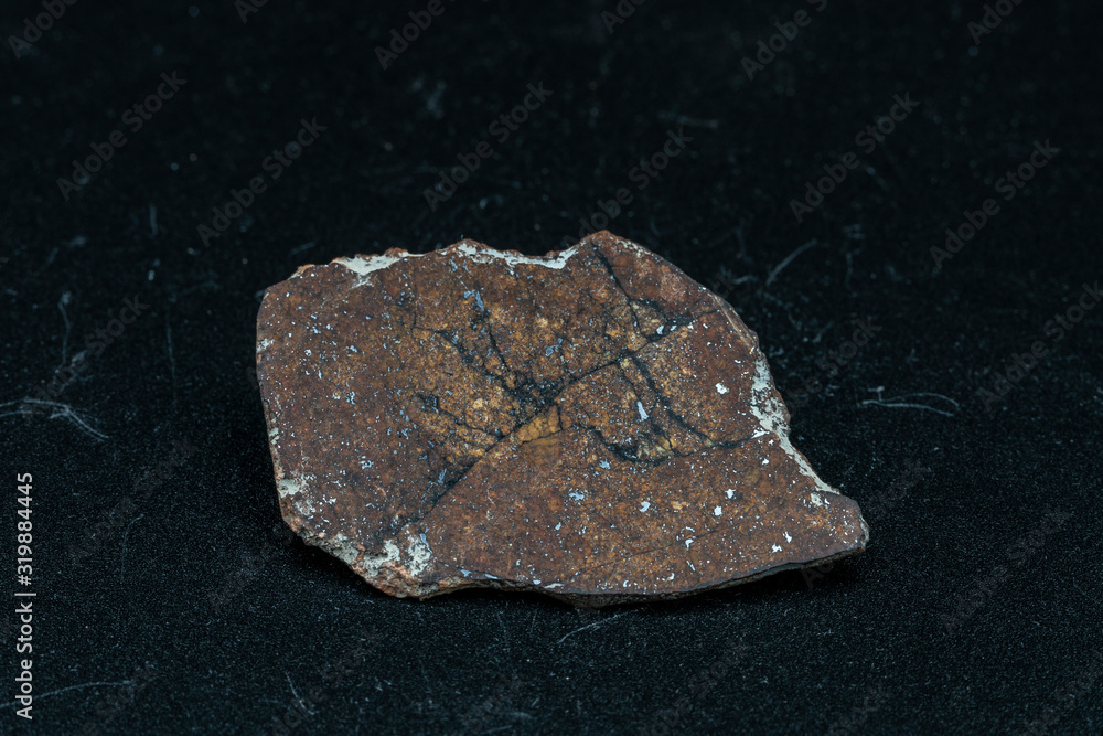 Inside slice of Chondrite Meteorite L Type isolated, piece of rock ...