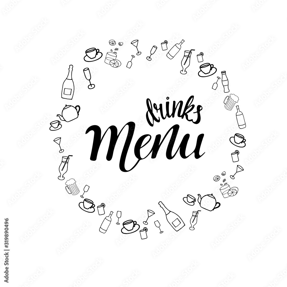 Drinks menu – hand drawing font text for food service place, restaurant ...