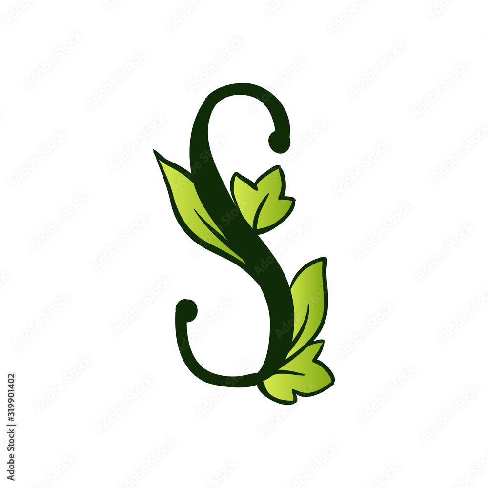 Green Doodling Eco Alphabet Letter S.Type with Leaves. Isolated Latin ...