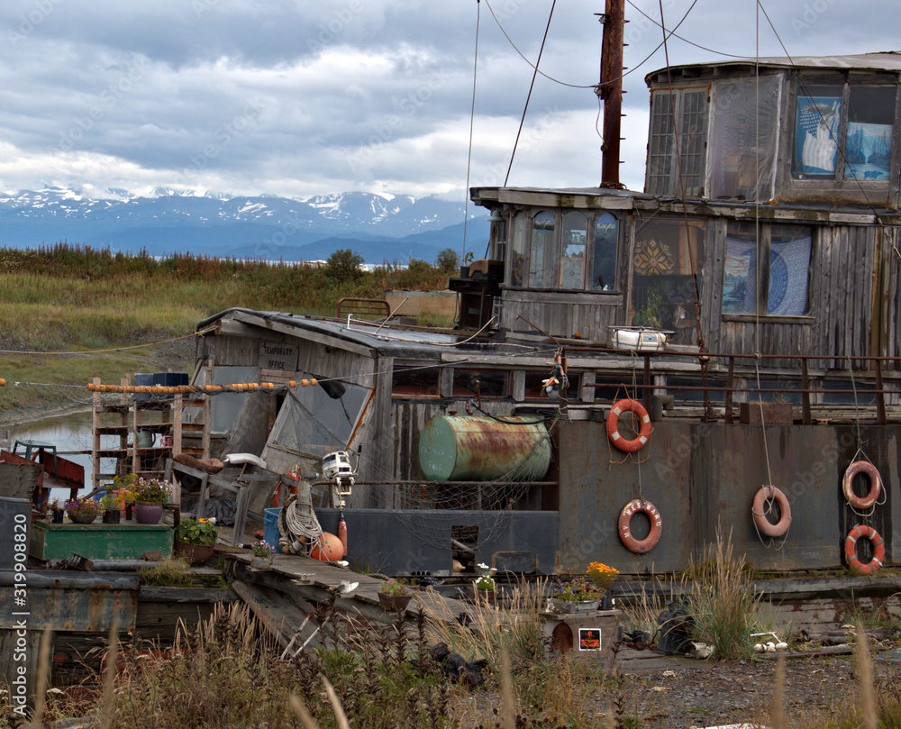 The boat, known to many as the “pirate ship,” is a Homer landmark Stock ...