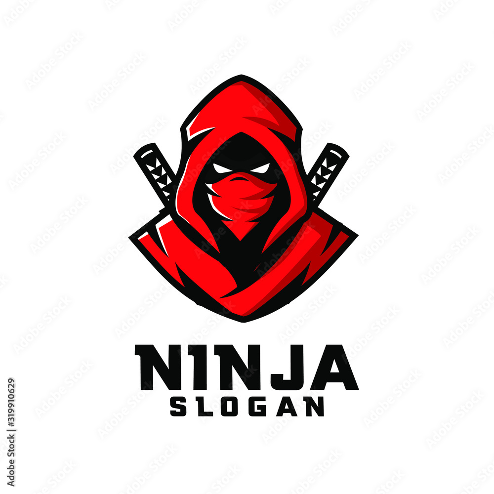 red ninja character logo design cartoon Stock Vector | Adobe Stock