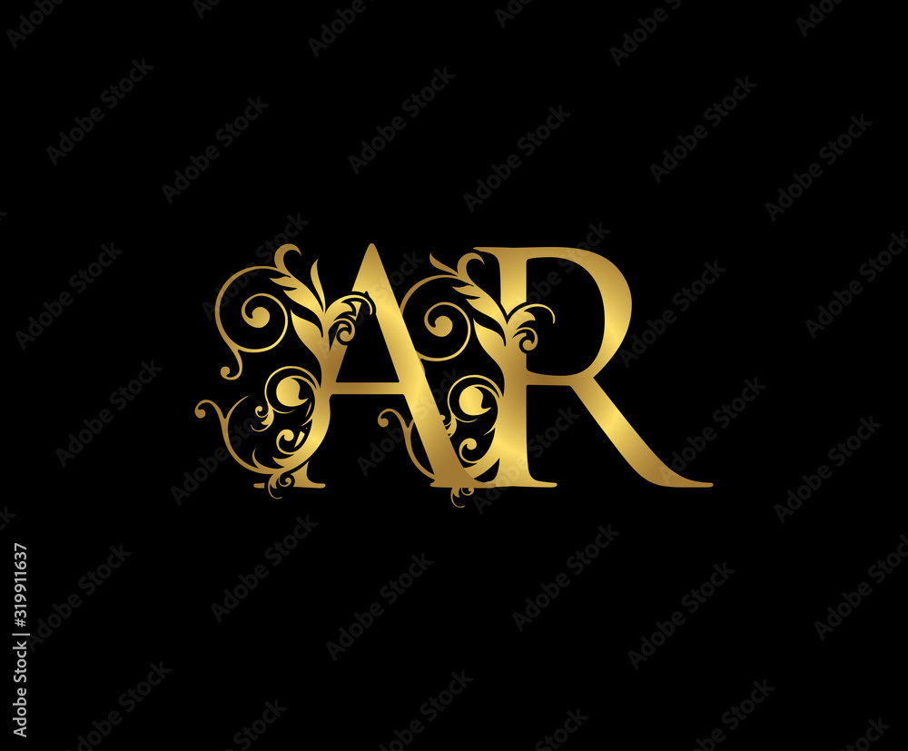 Luxury letter A, R and AR Vintage Gold Floral Logo Icon, overlapping ...