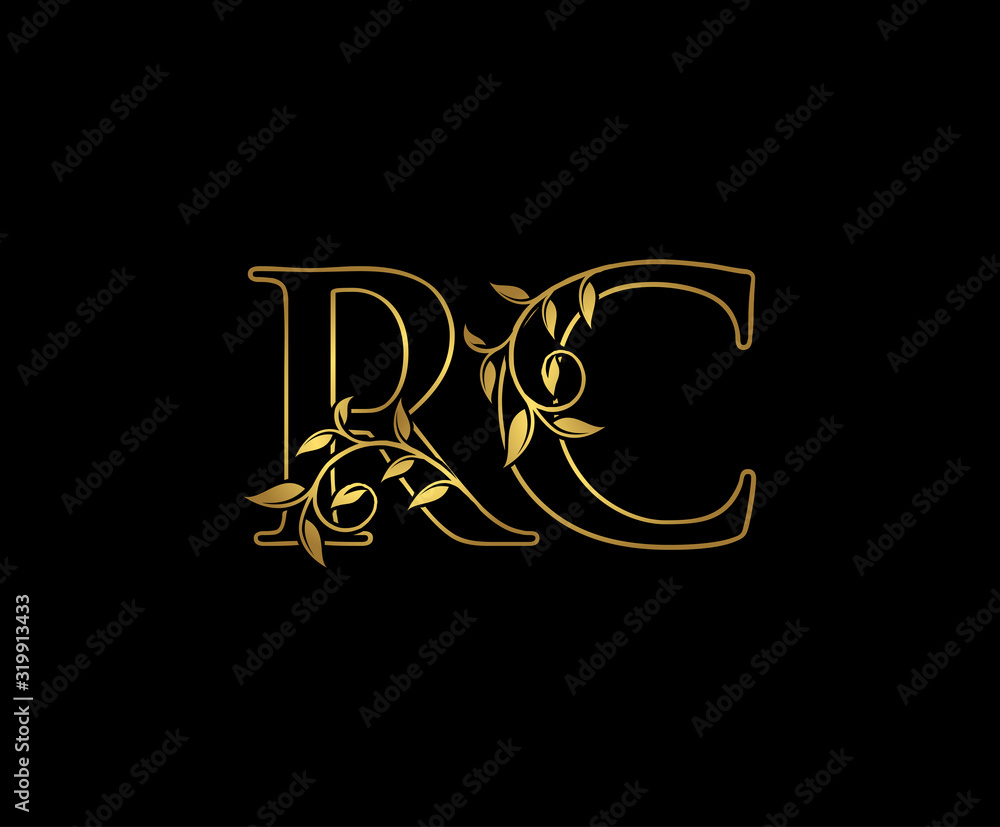 Luxury Gold R, C and RC Letter Classy Floral Logo Icon, Elegant Design ...