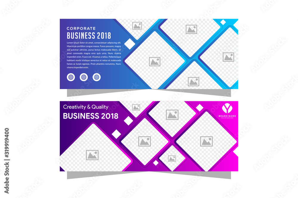 Set of vector horizontal banners with abstract square shape for photo ...