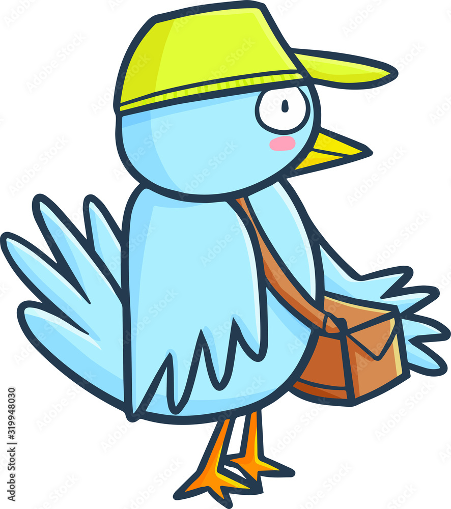 Cute and funny blue bird character being a postman Stock Vector | Adobe ...