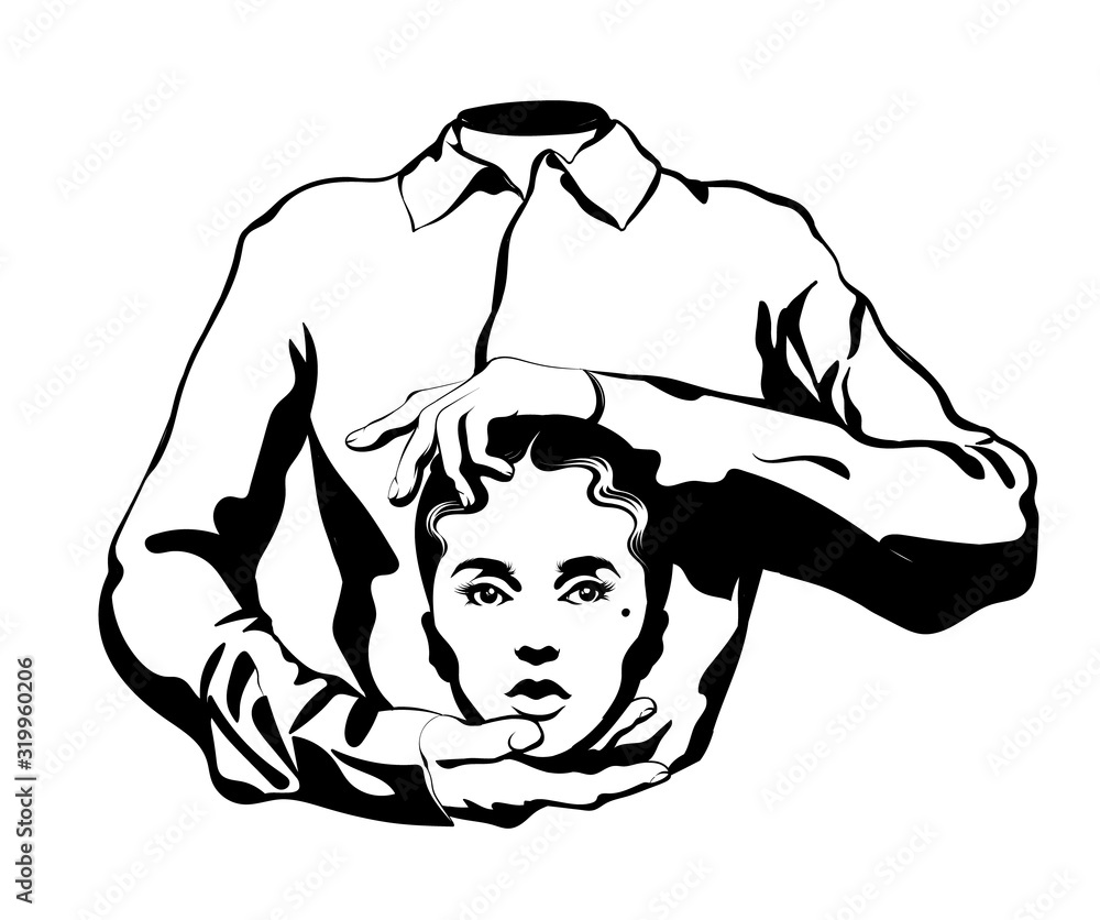 Vector hand drawn illustration of headless girl isolated. Creative ...