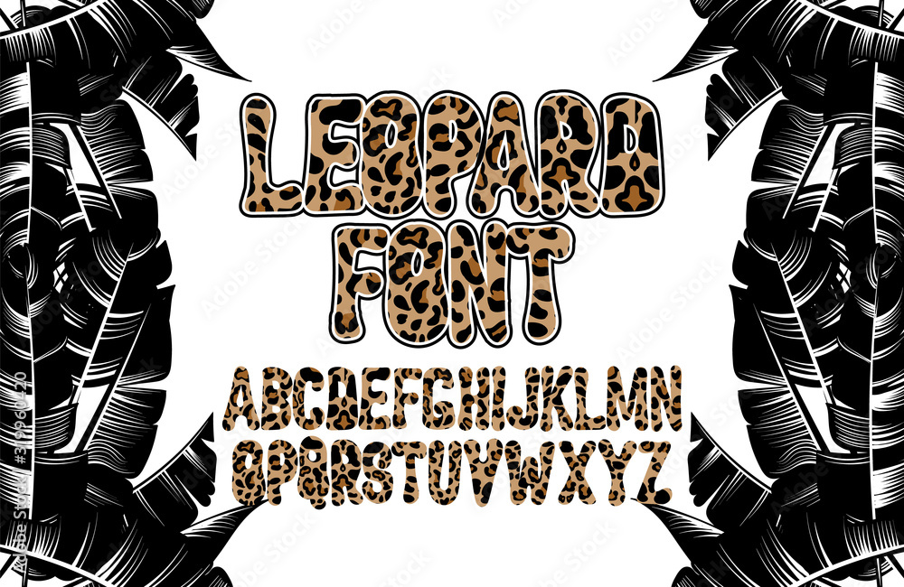 Vector hand drawn font with leopard skin. Creative type. Handwritten ...