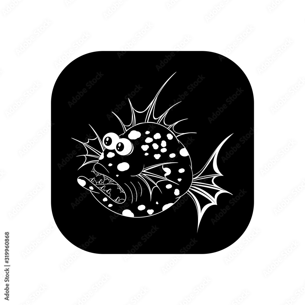 Big scary spotted fish. Vector illustration in the form of a round ...