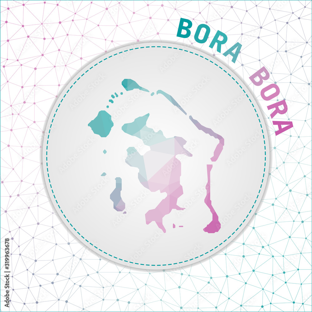 Vector polygonal Bora Bora map. Map of the island with network mesh background. Bora Bora ...