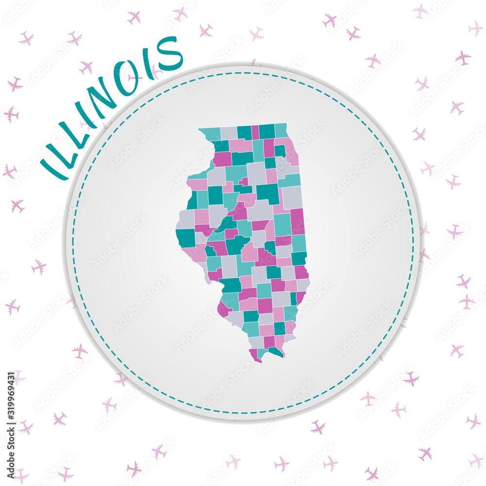 Illinois map design. Map of the us state with regions in emerald ...