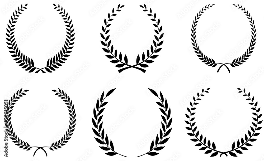 Lorbeerkranz Vektor Set in Schwarz auf einem weißem isolierten ...