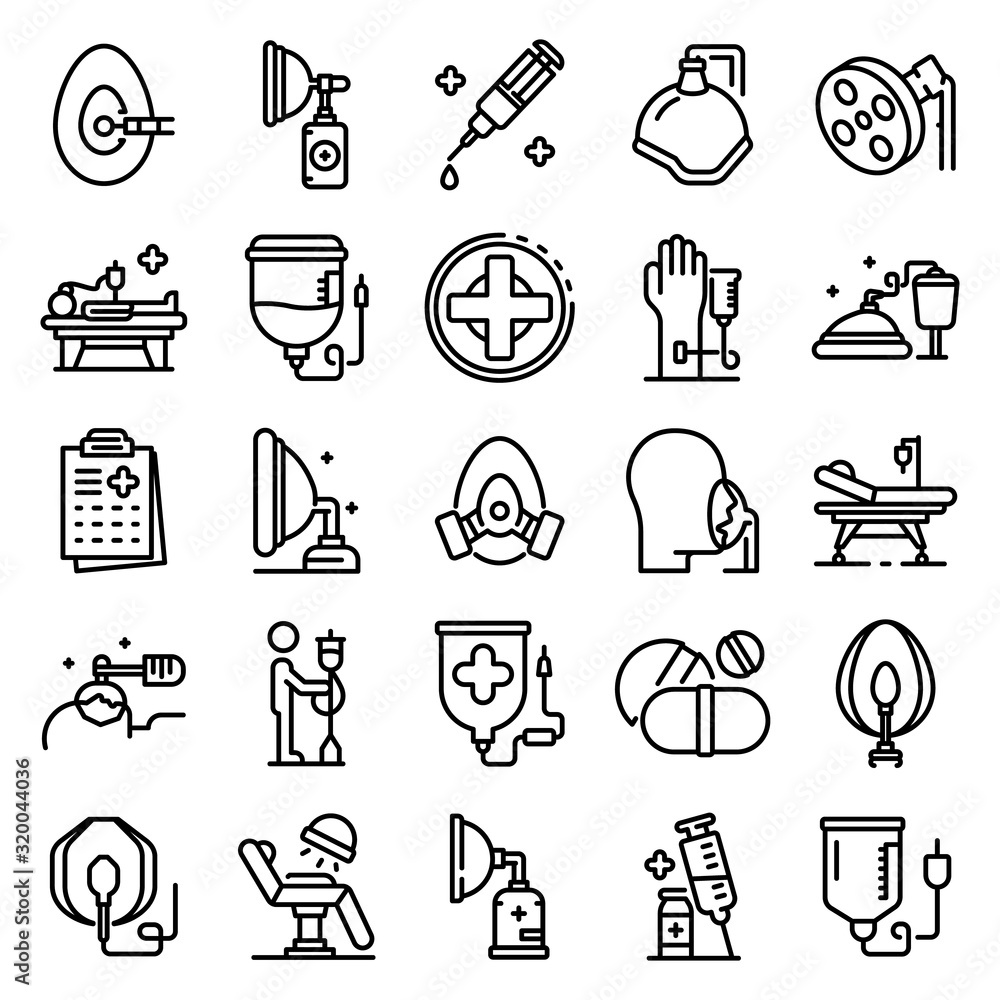 Anesthesia icons set. Outline set of anesthesia vector icons for web ...