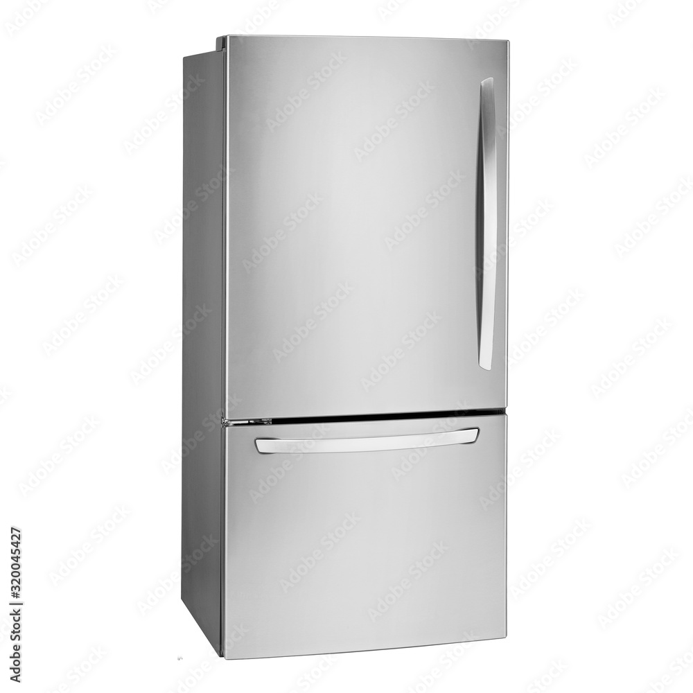 Bottom Mount Fridge Isolated on White Background. Side View of ...