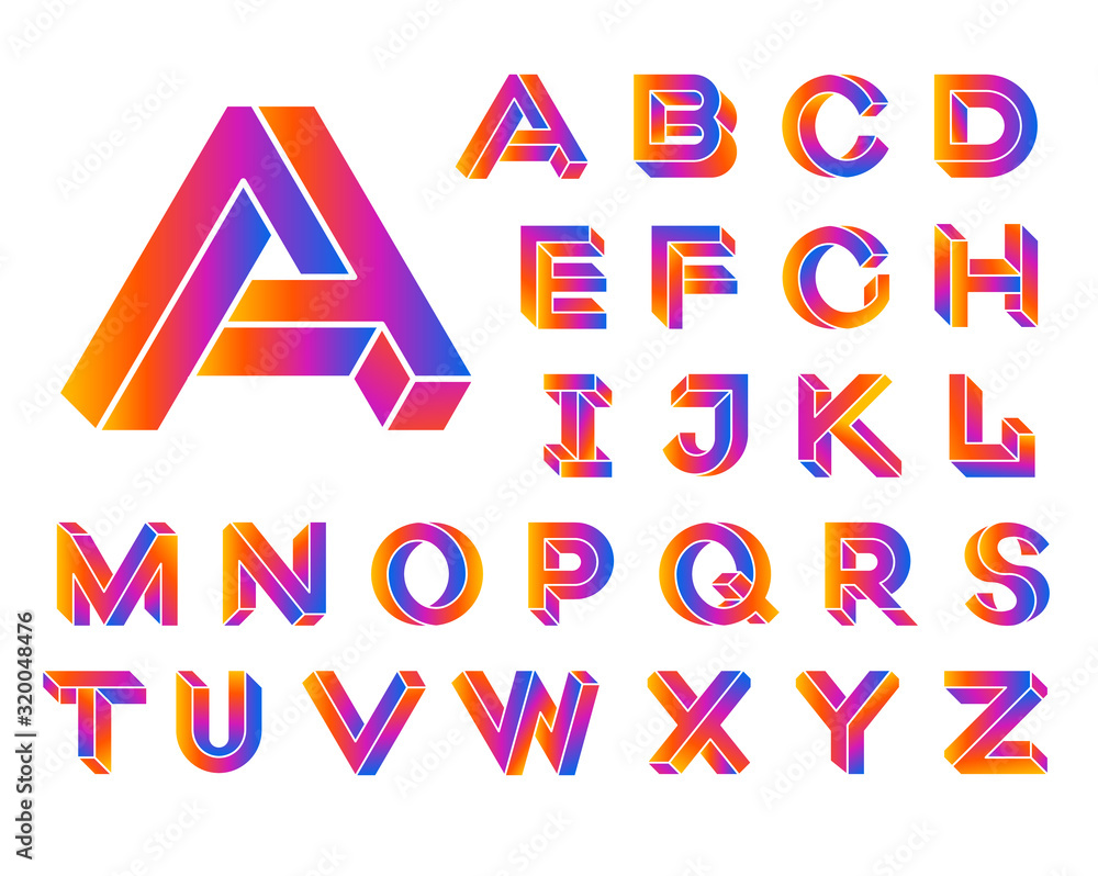 Impossible shape font design, alphabet letters and numbers vector ...