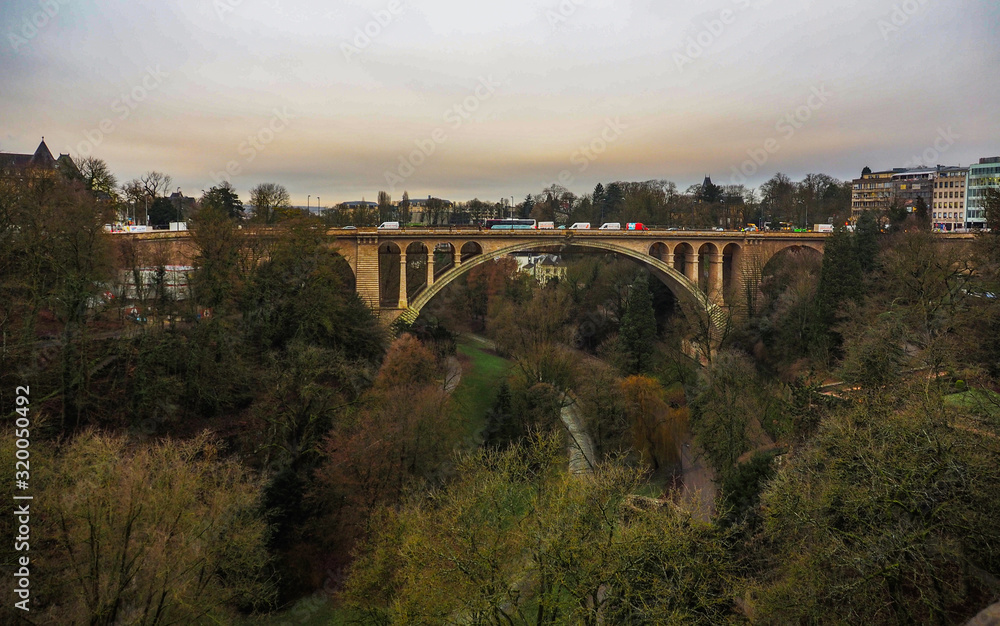 Adolf Bridge between Upper and Lower Town, Luxembourg Stock Photo ...