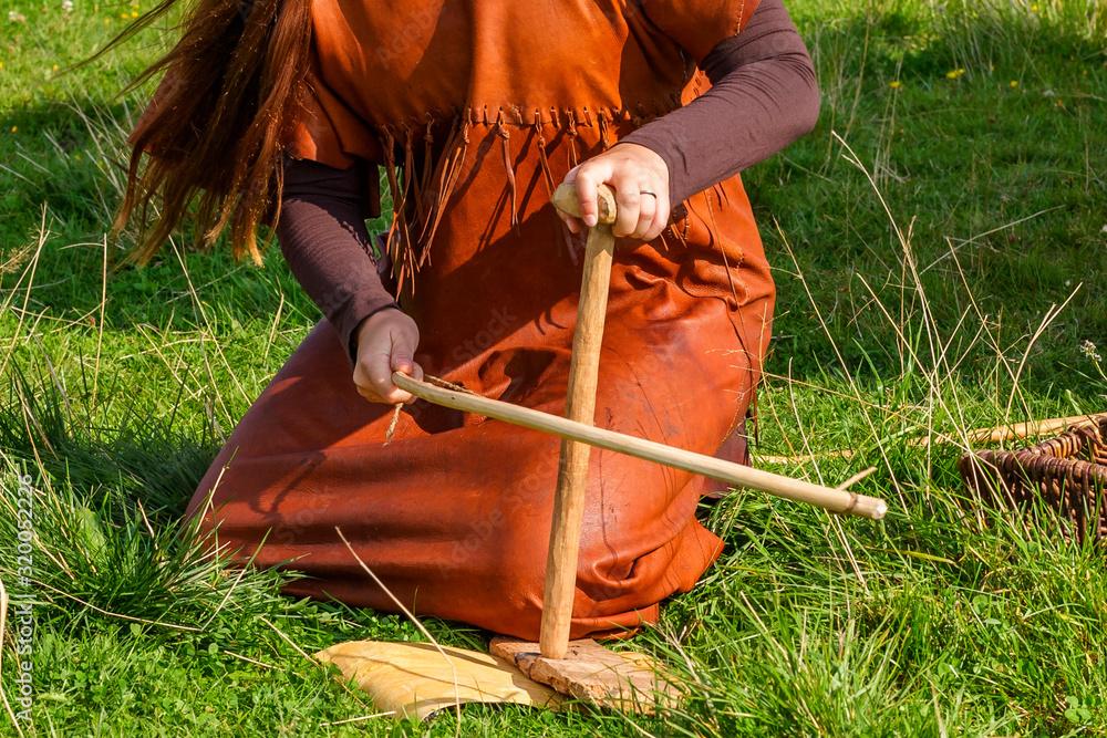 Make a fire with an old technique Stock Photo | Adobe Stock