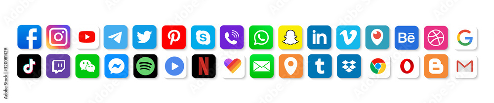 Social media icons illustration. facebook, twitter instagram and ...