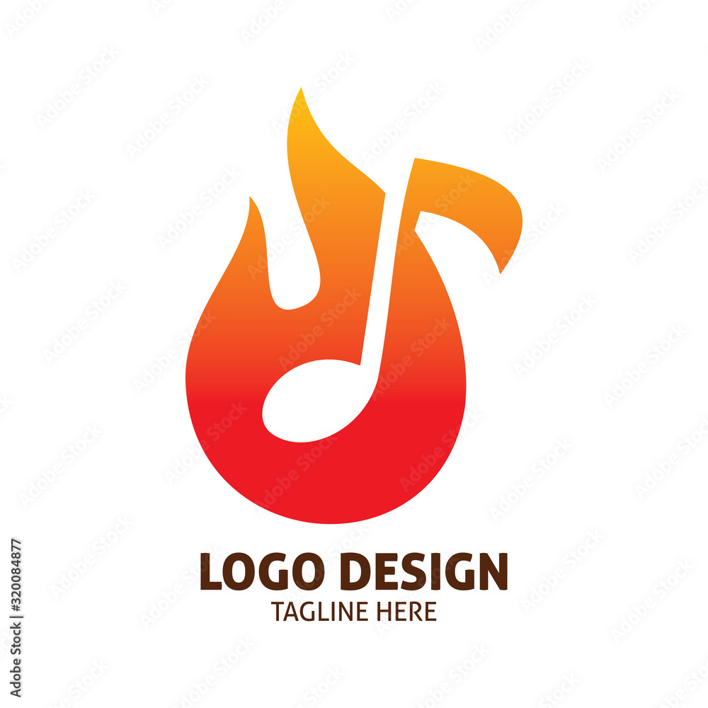 fire flame note music logo design Stock Vector | Adobe Stock