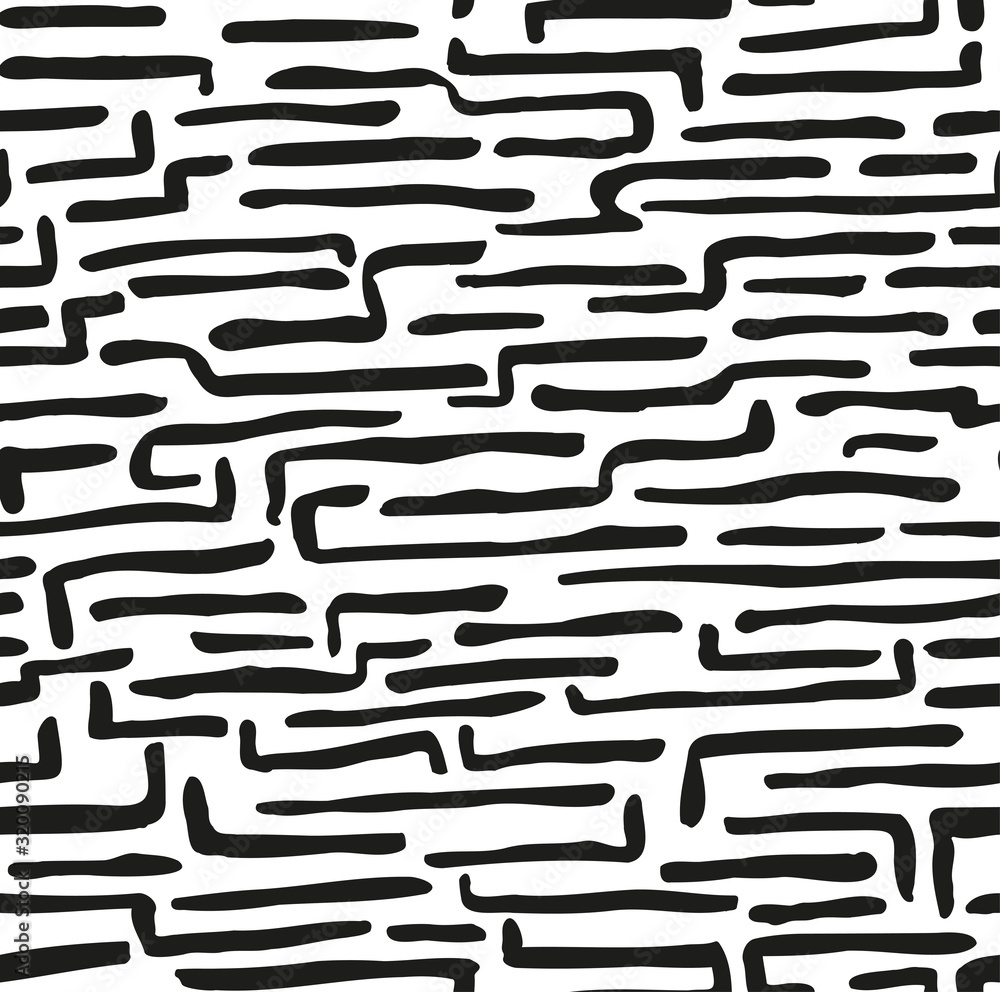 Hand made vector seamless abstract black strokes pattern on white ...