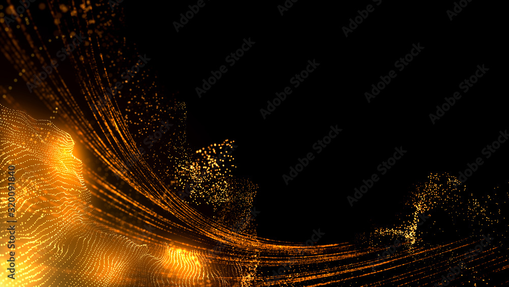 Digital Gold Particles Wave and light abstract background with shining ...